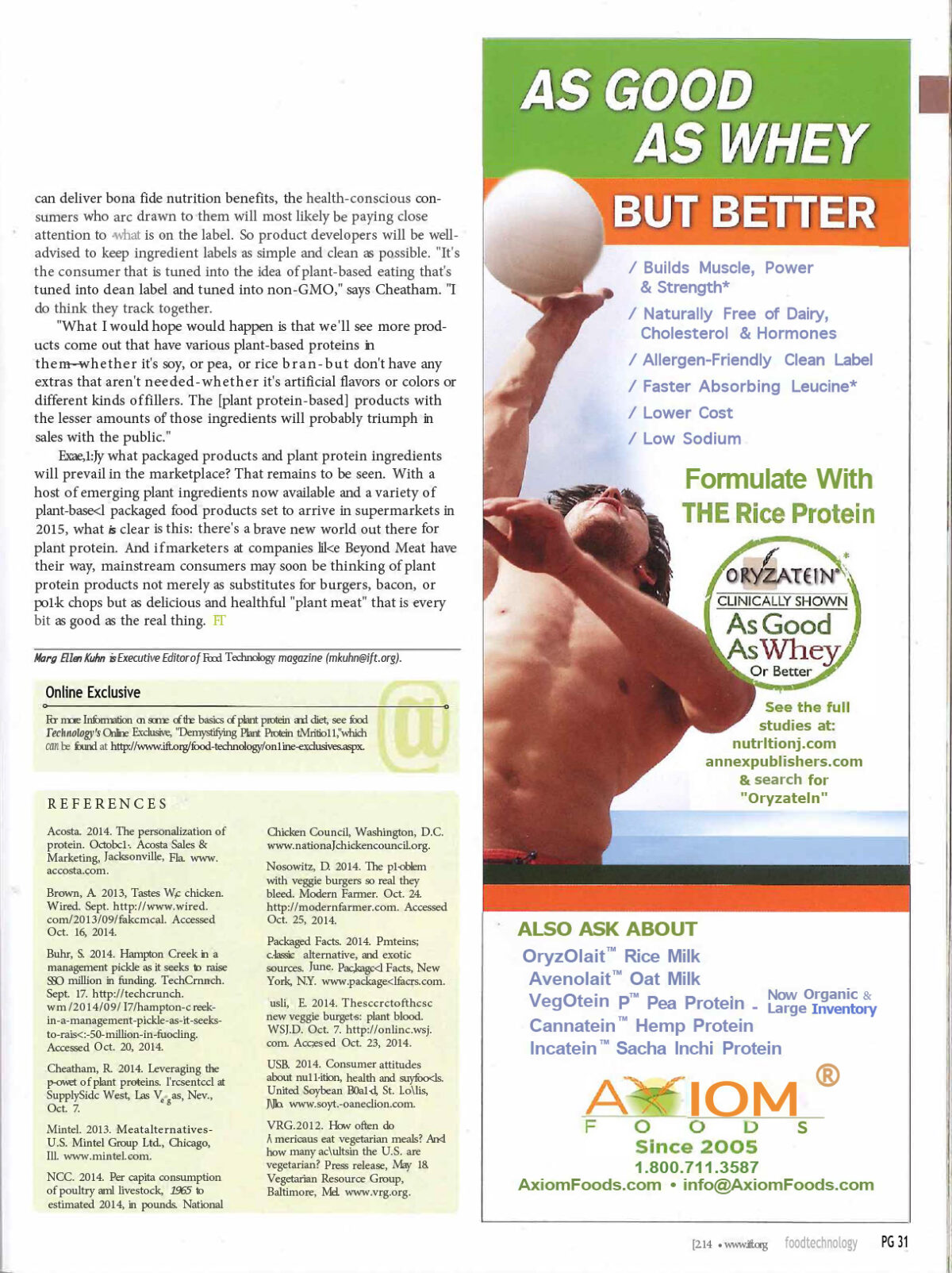 Food Technology Magazine - A New Crop of Plant Protein Pioneers - Axiom ...