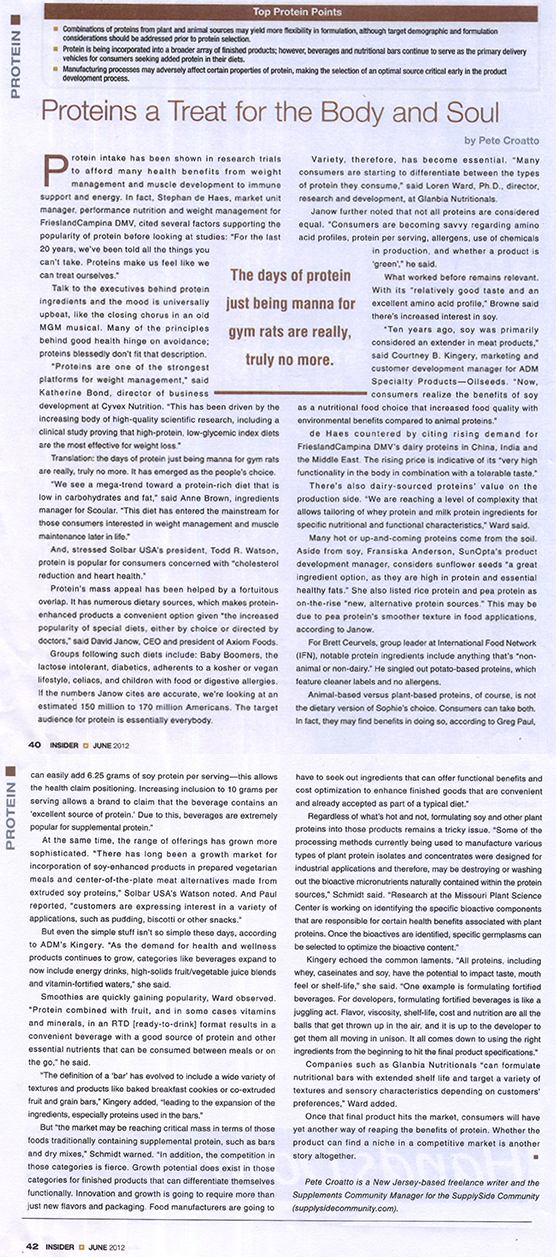 Insider Magazine - Proteins a Treat for the Body and Soul - Axiom Foods